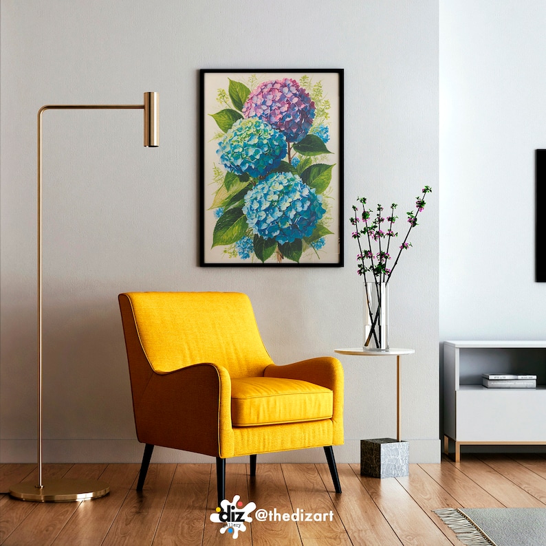 Hydrangea Garden Art Print - Botanical Wall Art, Hydrangea Painting ...