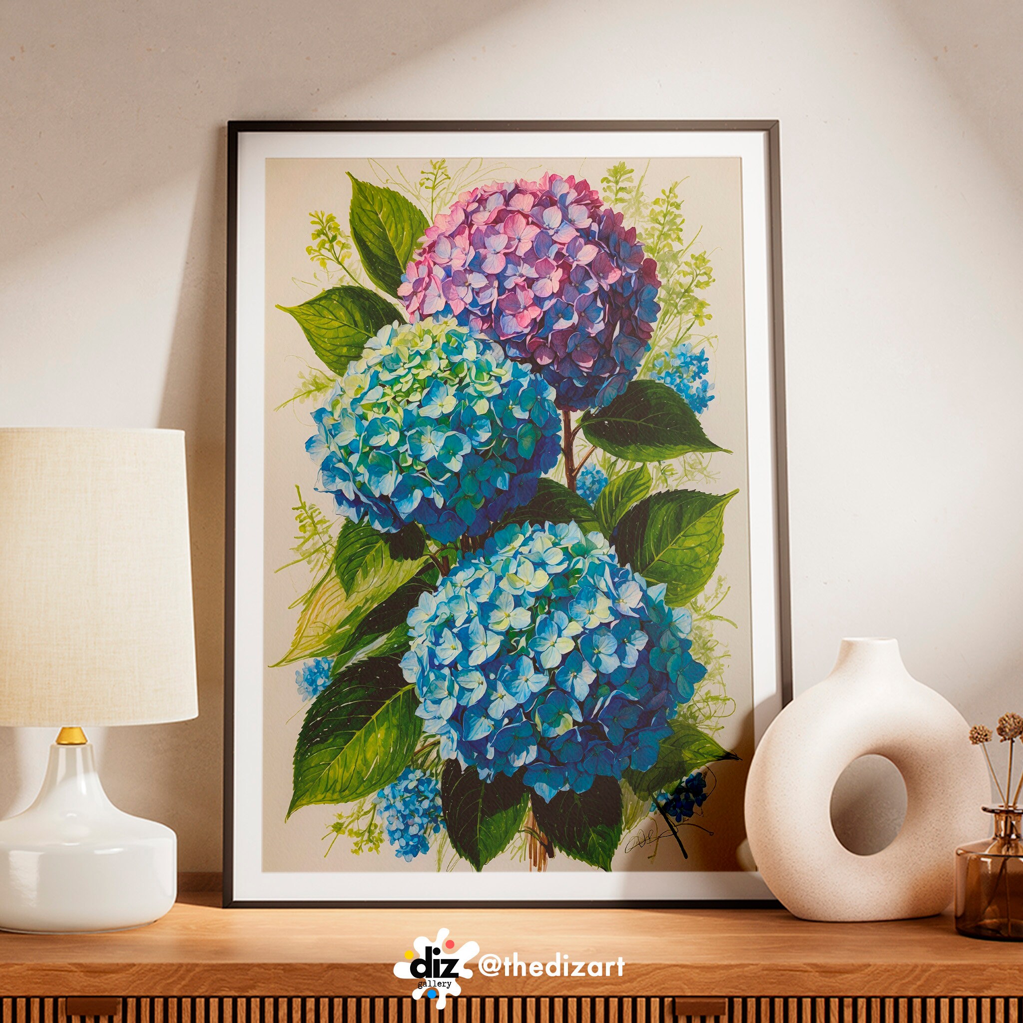 Hydrangea Garden Art Print - Botanical Wall Art, Hydrangea Painting ...