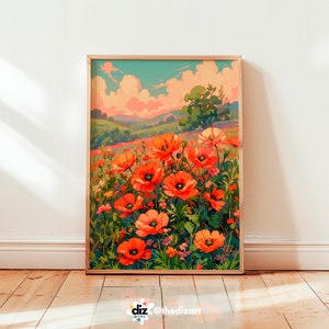 Poppy Field Wall Art Print - Floral Painting, Botanical Wall Art, Red ...