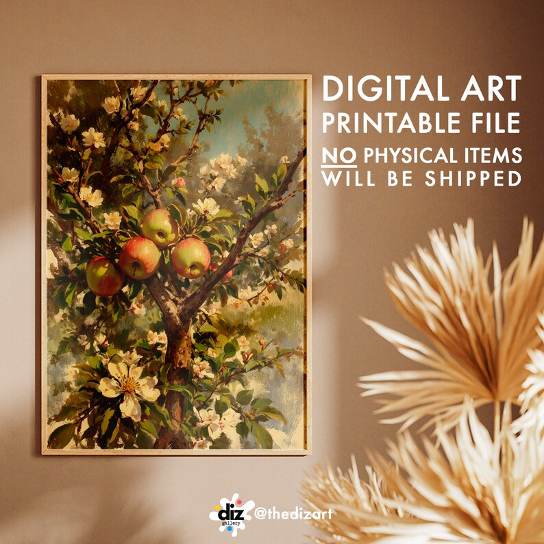 Apple Tree Art Print Vintage Botanical Wall Art, Apple Tree Painting ...