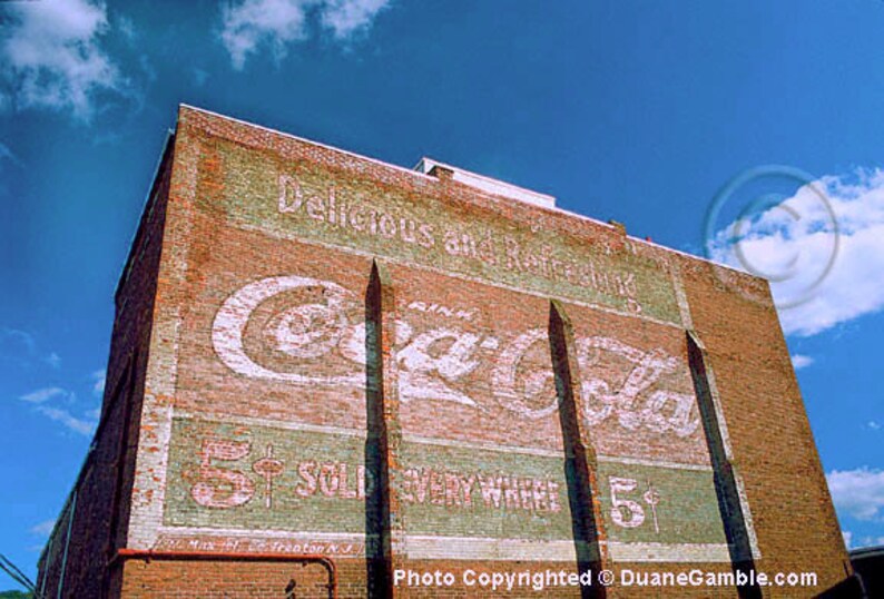 Coca Cola Sign Brick Wall Signbrickblue Skiesfaded - Etsy