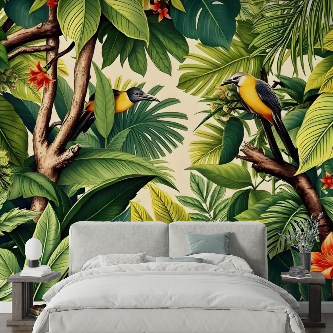 Wildlife Jungle Pattern Wallpaper, Vintage Peel and Stick Wallpaper ...