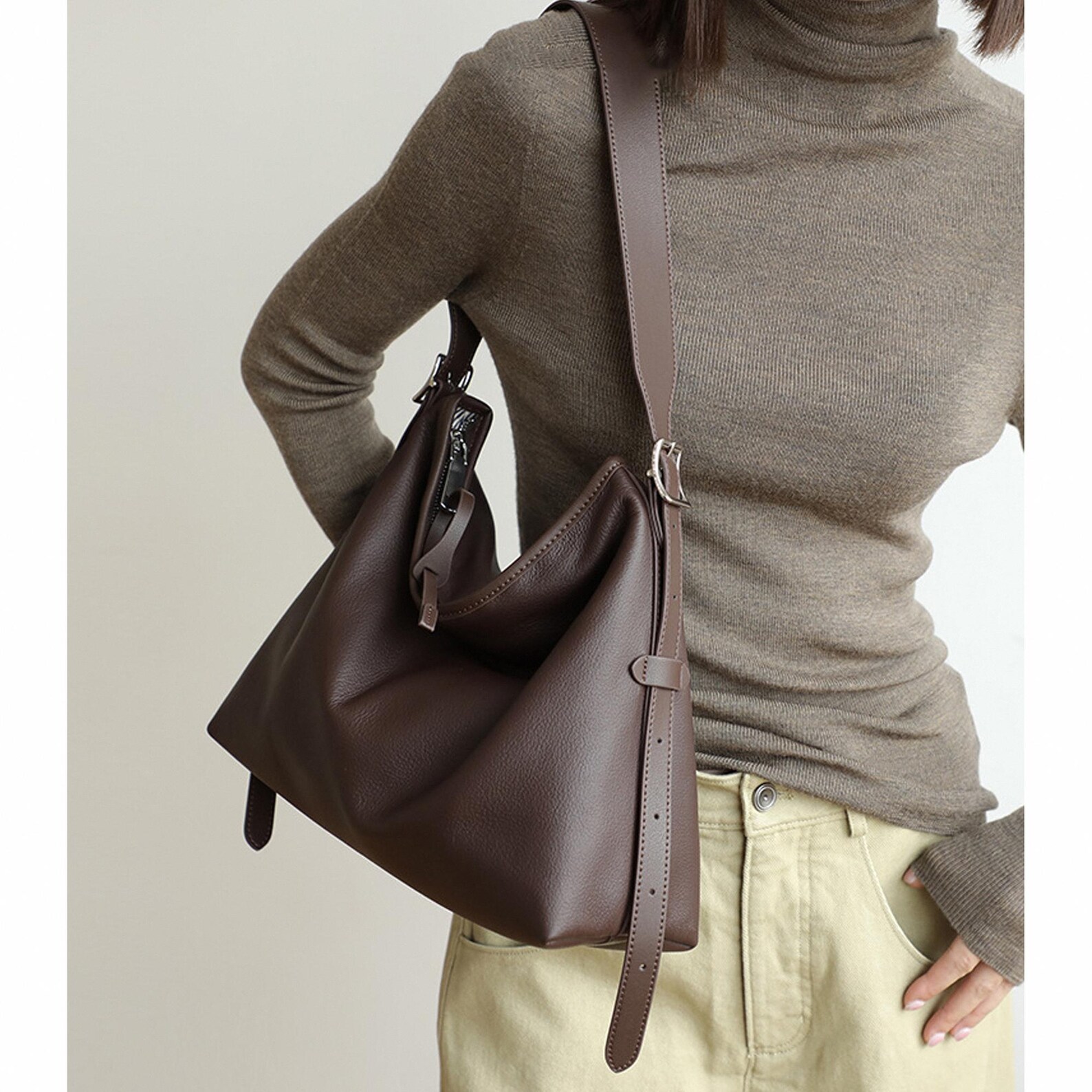 Leather Shoulder Bag, Minimal Women's Underarm Bag, Genuine Leather ...