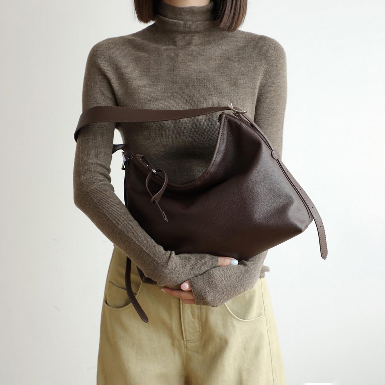 Leather Shoulder Bag, Minimal Women's Underarm Bag, Genuine Leather ...