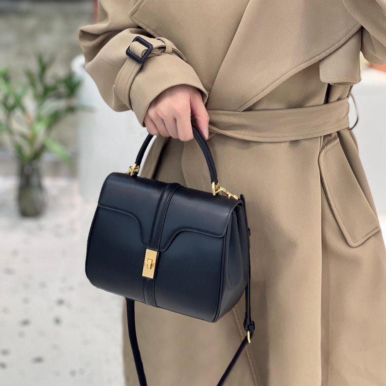 Leather Top Handle Bag, Minimal Women's Handbag, Elegant Leather ...