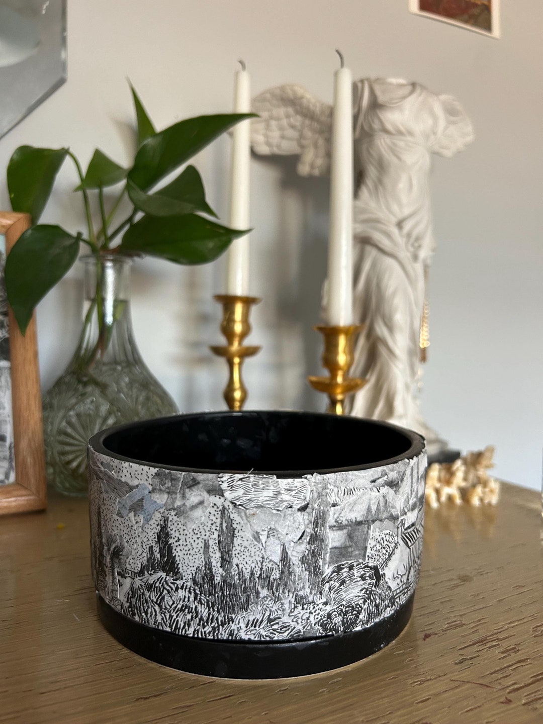 Black and White Collage Art Planter; Handmade Collage Art; Neutrals ...