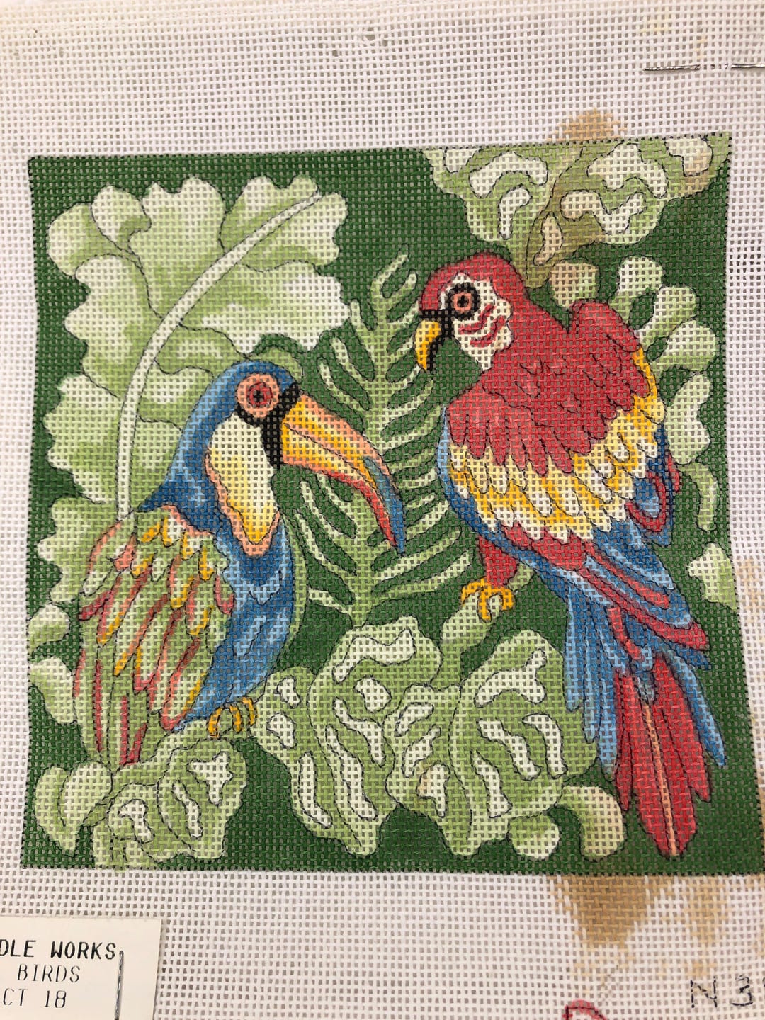 Vintage Needlepoint Canvas Tropical Birds Toucan and Parrot 6"h X 6"w ...