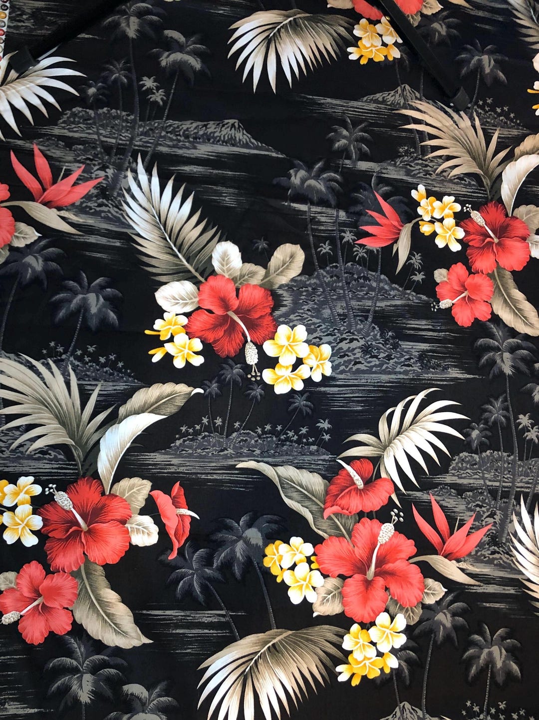 Very Dark Brown Fabric 44” Tropical Hawaiian Red&yellow Floral Screen ...