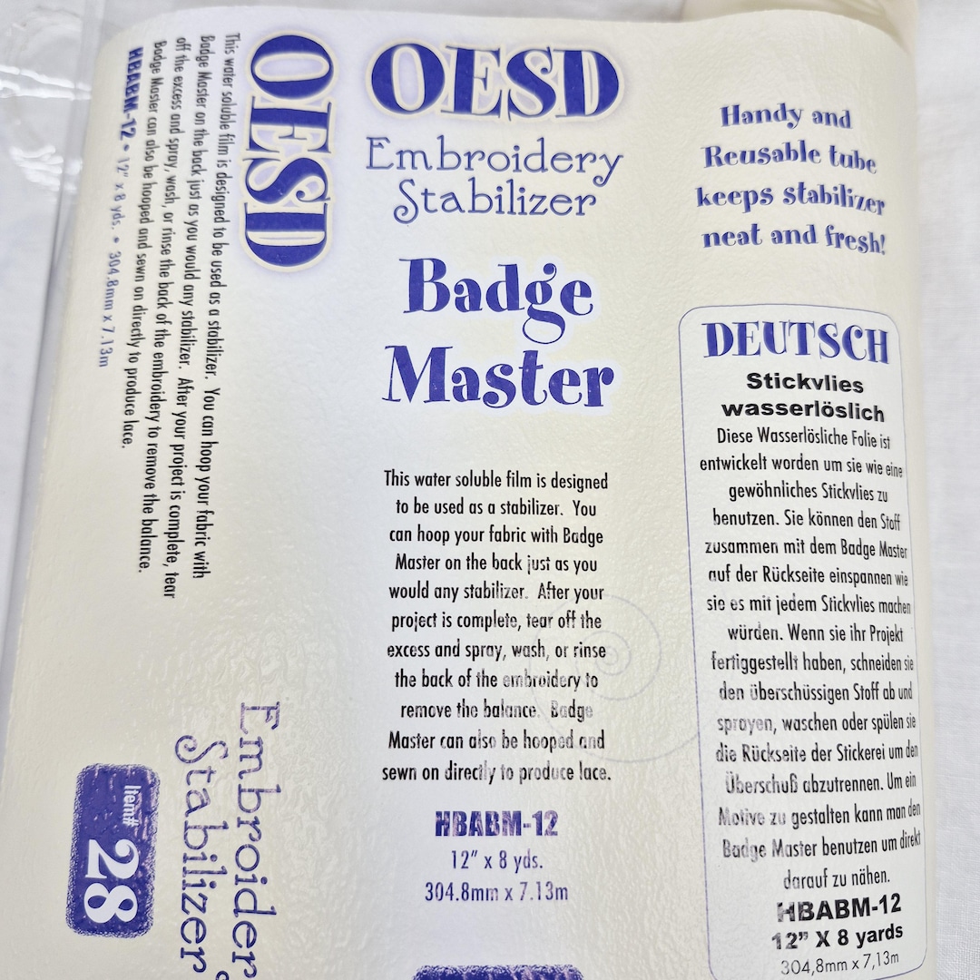 Vintage Embroidery Stabilizer - OESD Badge Master - Wash Away Aqua Film ...