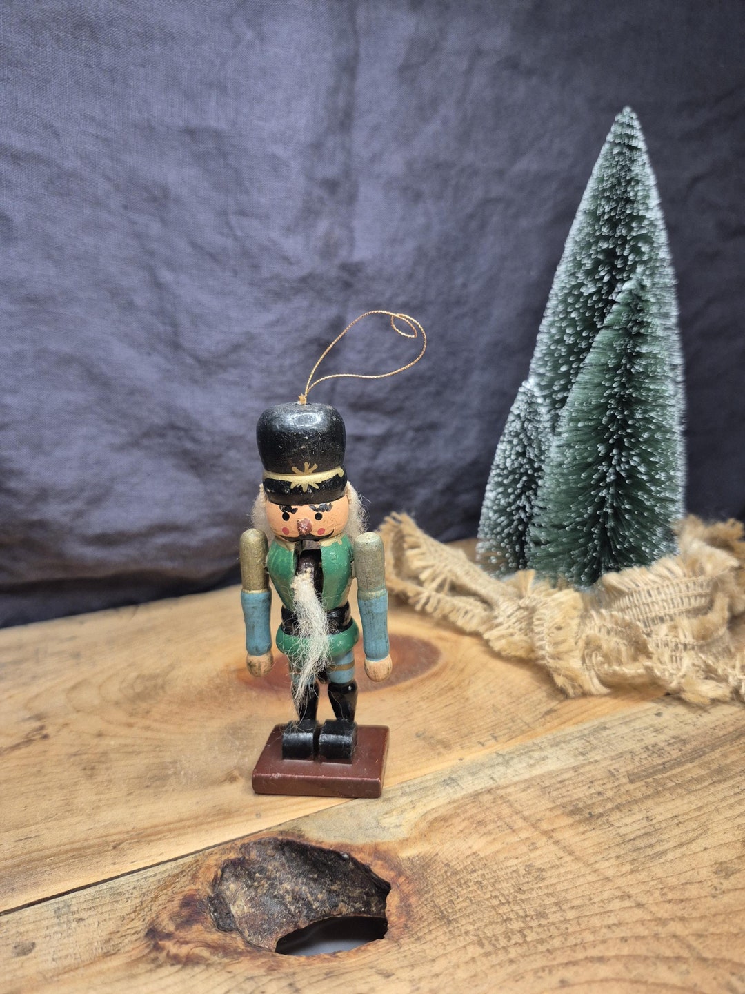 VTG 1970s Wooden Working Nutcracker 4.5 Tall Christmas Ornament Teal ...