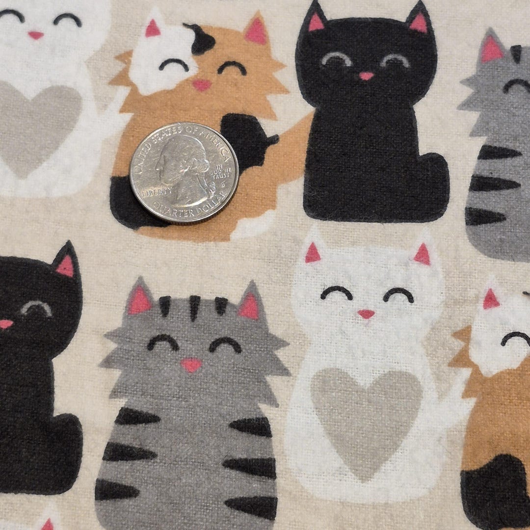 Cats Flannel Cotton Fabric: Calico Gray Black Animal Print, 42"w - Etsy