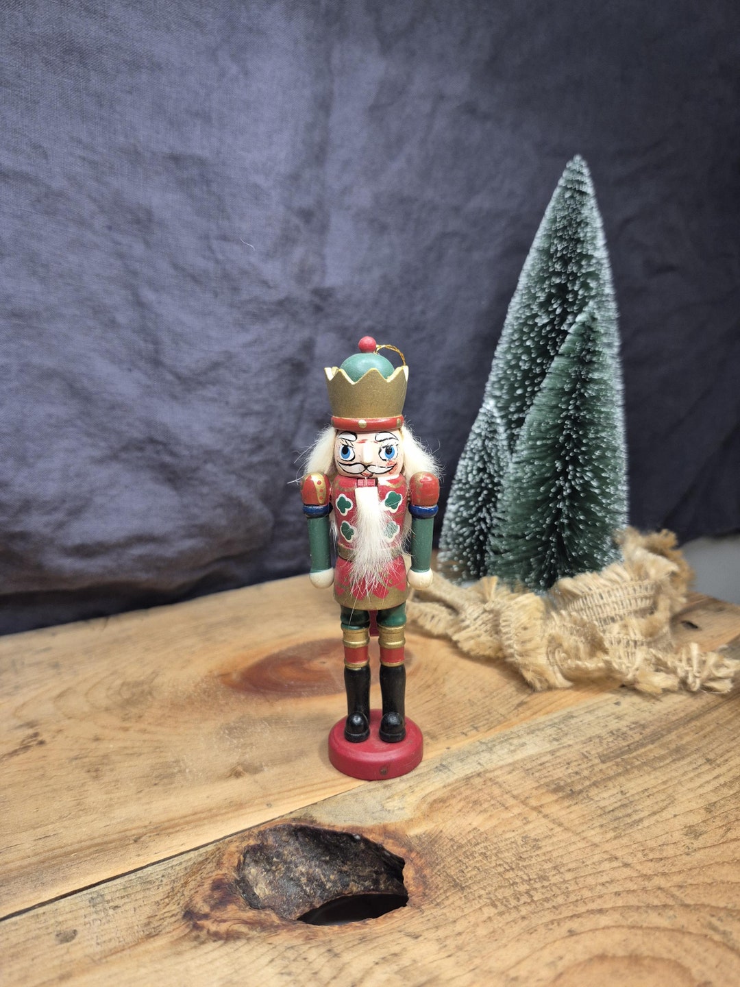 VTG 1990s Wooden Working Nutcracker With Crown 5.25” Tall Christmas ...