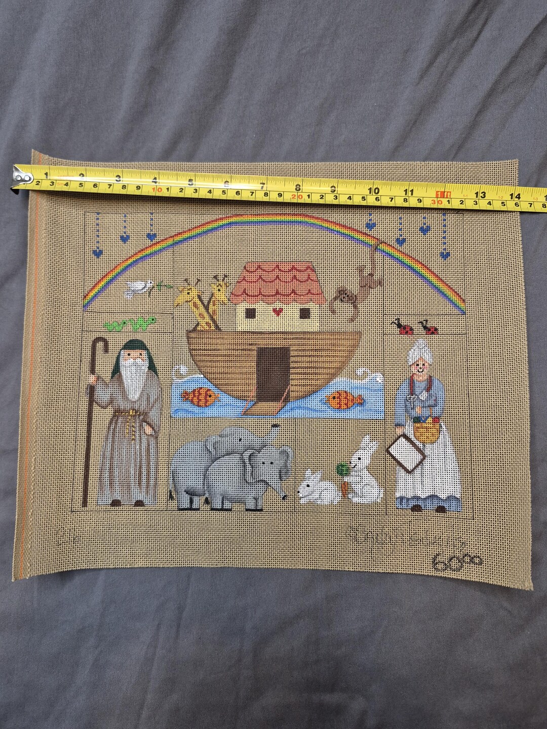 Vintage Needlepoint Tan Canvas Noah's Ark 18M 11.4”h X 14”w *hand ...