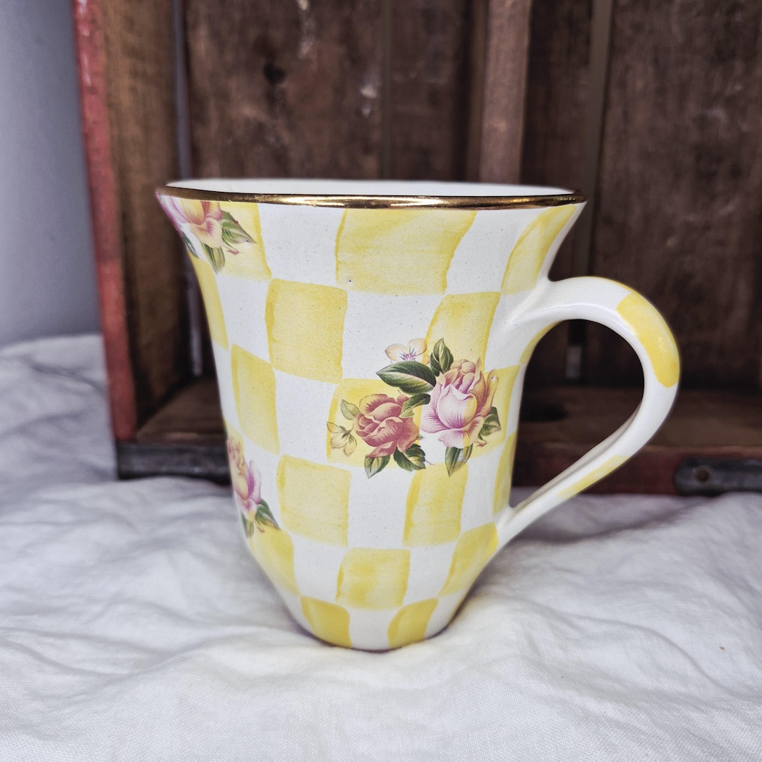 Vintage MACKENZIE-CHILDS Lemon Curd Mug Yellow Checker 4.75" Tall ...