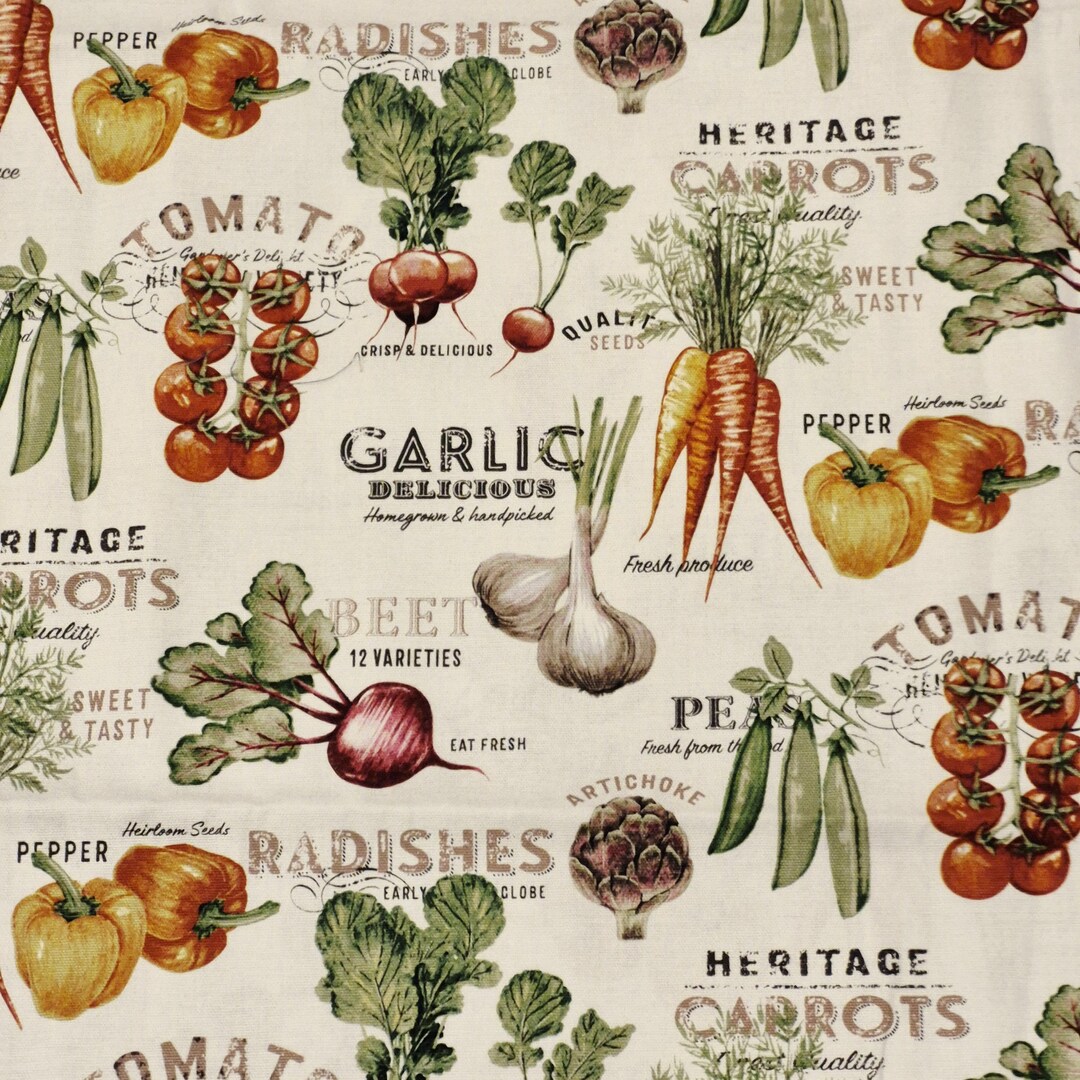Vegetable Print Cotton Duck Cloth Fabric: Colorful Produce Design 29" X ...