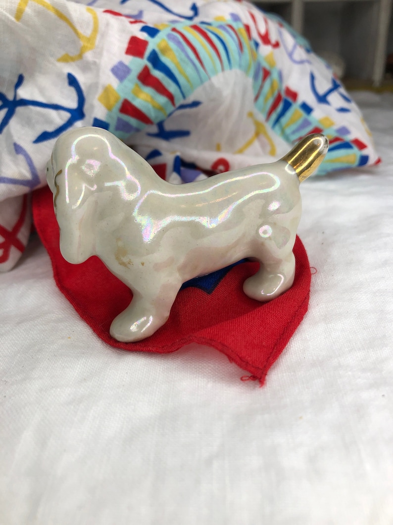 Vintage Porcelain Cocker Spaniel Dog Pearlescent White&gold Figure2 ...