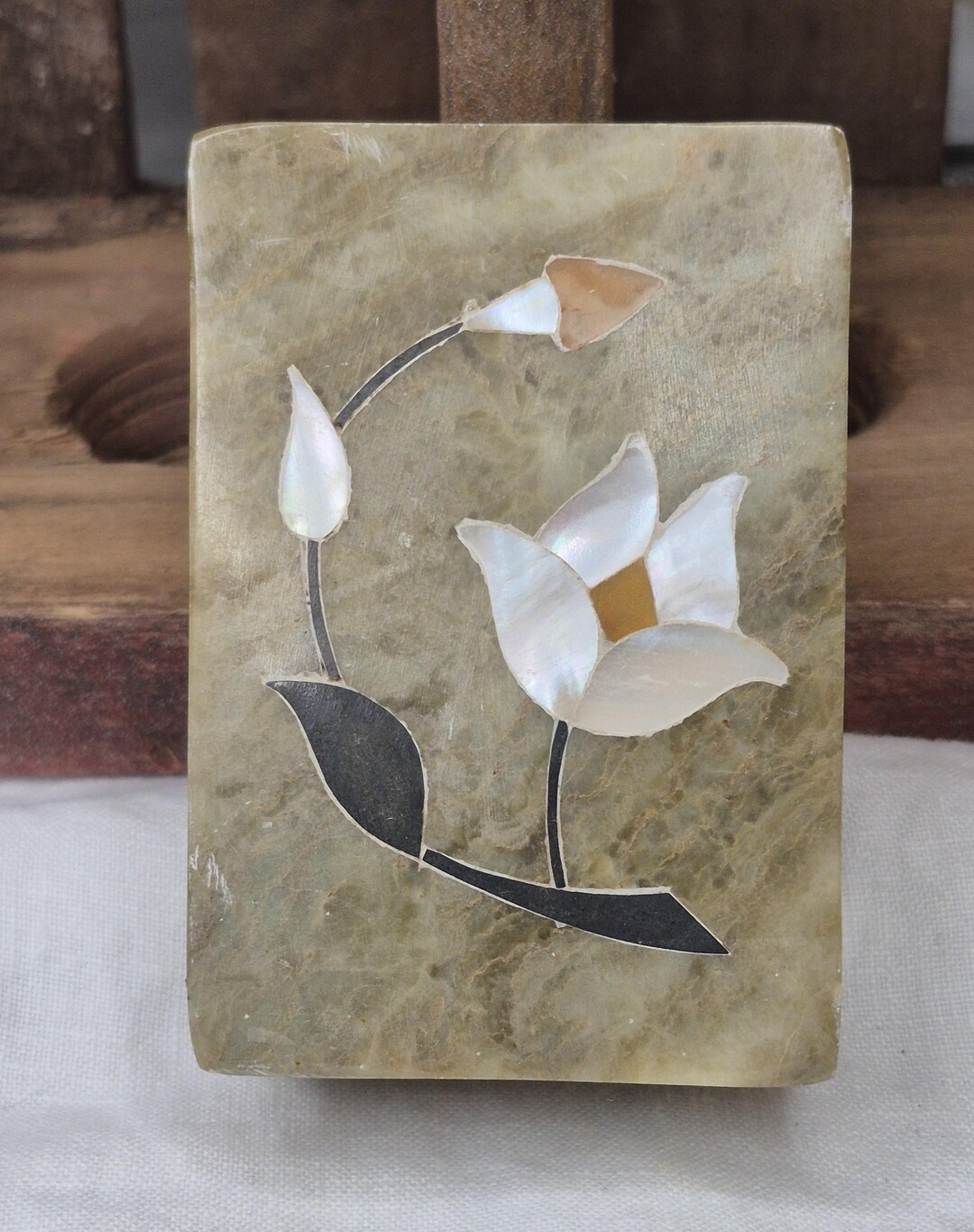 Vintage Soapstone Trinket Box: MOP Inlay, Floral Openwork - Etsy