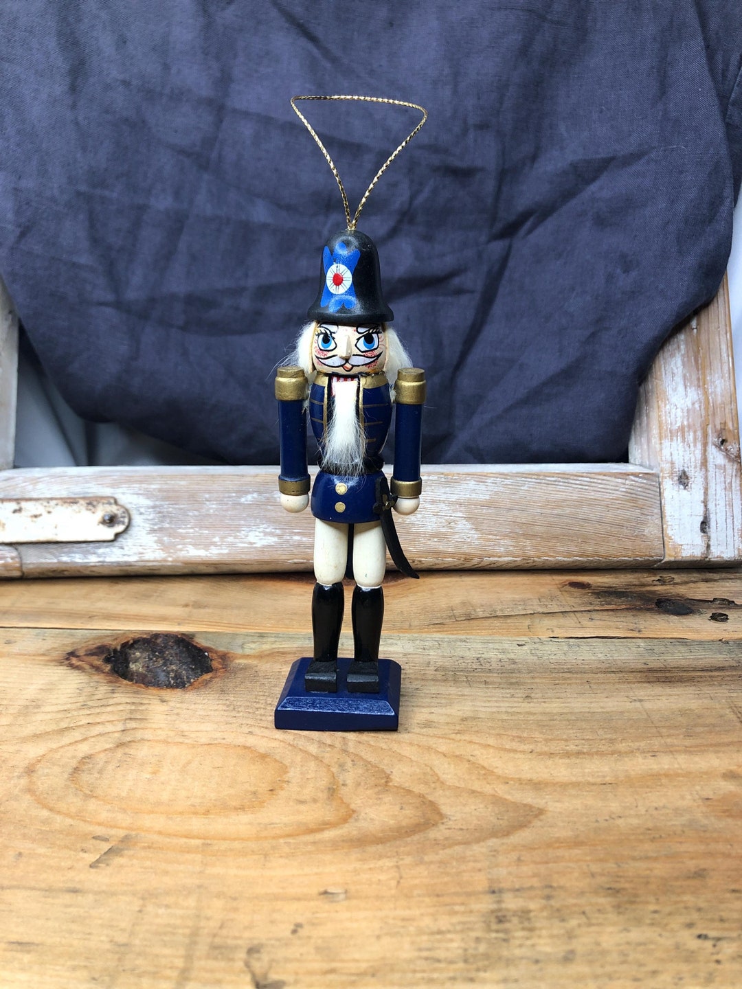 VTG 1990s Wooden Working Nutcracker With Fur Hair and Beard 5.75 Tall ...