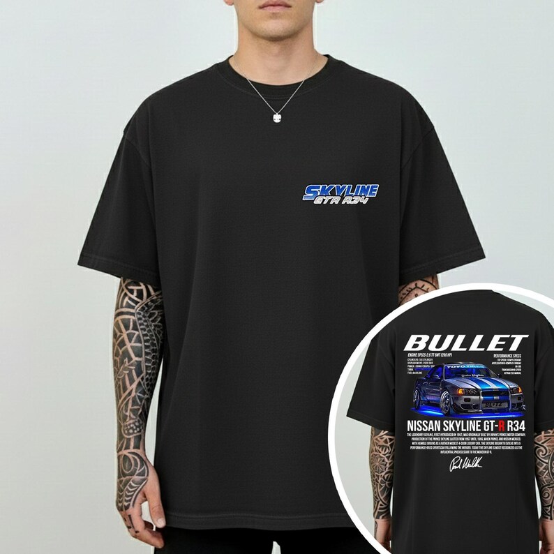 Nissan Skyline GT-R R34 T Shirt, JDM Car Graphic Tee, Japanese Street ...