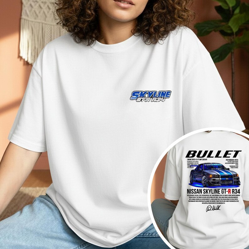Nissan Skyline GT-R R34 T Shirt, JDM Car Graphic Tee, Japanese Street ...