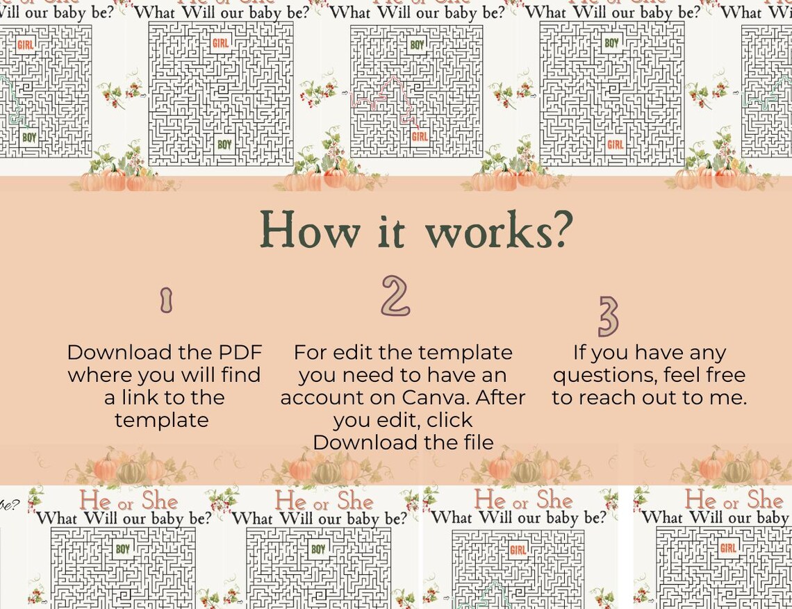 Pumpkin Gender Reveal Maze Game, Fall Labyrinth (printable) - Etsy