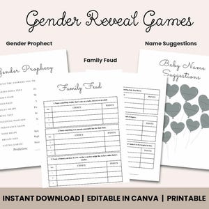 Minimalist Gender Reveal Games Bundle, Modern Trivia (editable in Canva ...