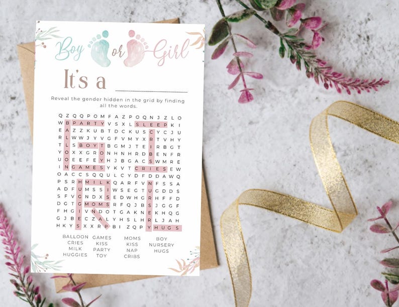 Gender Reveal Games, Word Search Puzzle (printable Canva Template) - Etsy