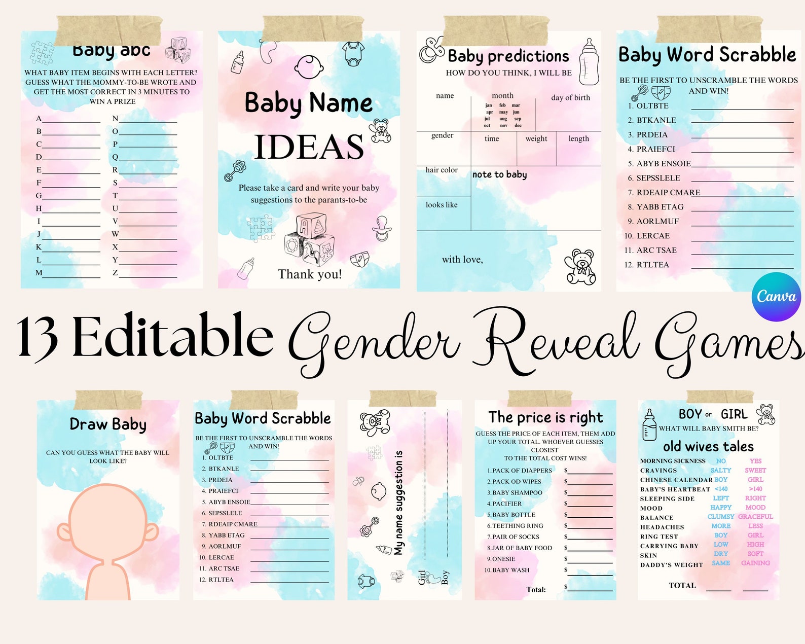 Gender Reveal Games Set | Printable Gender Reveal Party Games | Baby ...