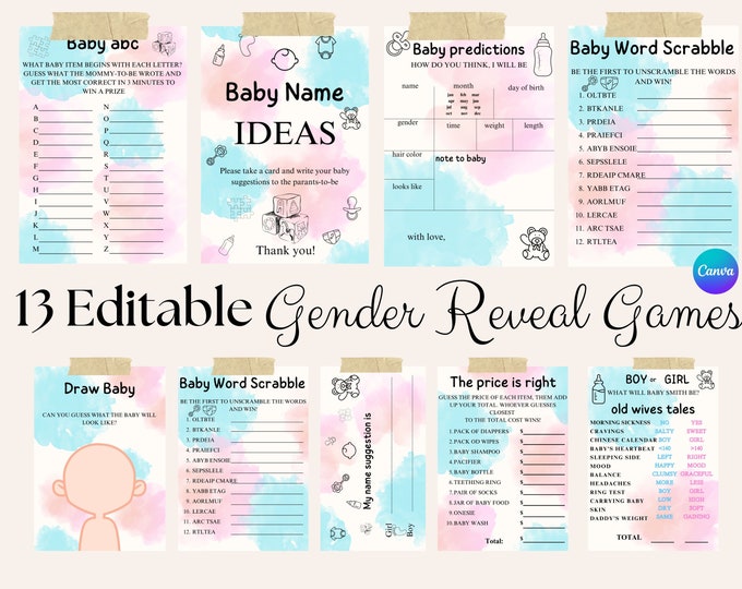 25 Gender Reveal Games | Printable Gender Reveal Party Games | Baby Shower Games | Gender Reveal ...