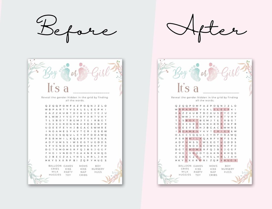 Gender Reveal Games, Word Search Puzzle (printable Canva Template) - Etsy