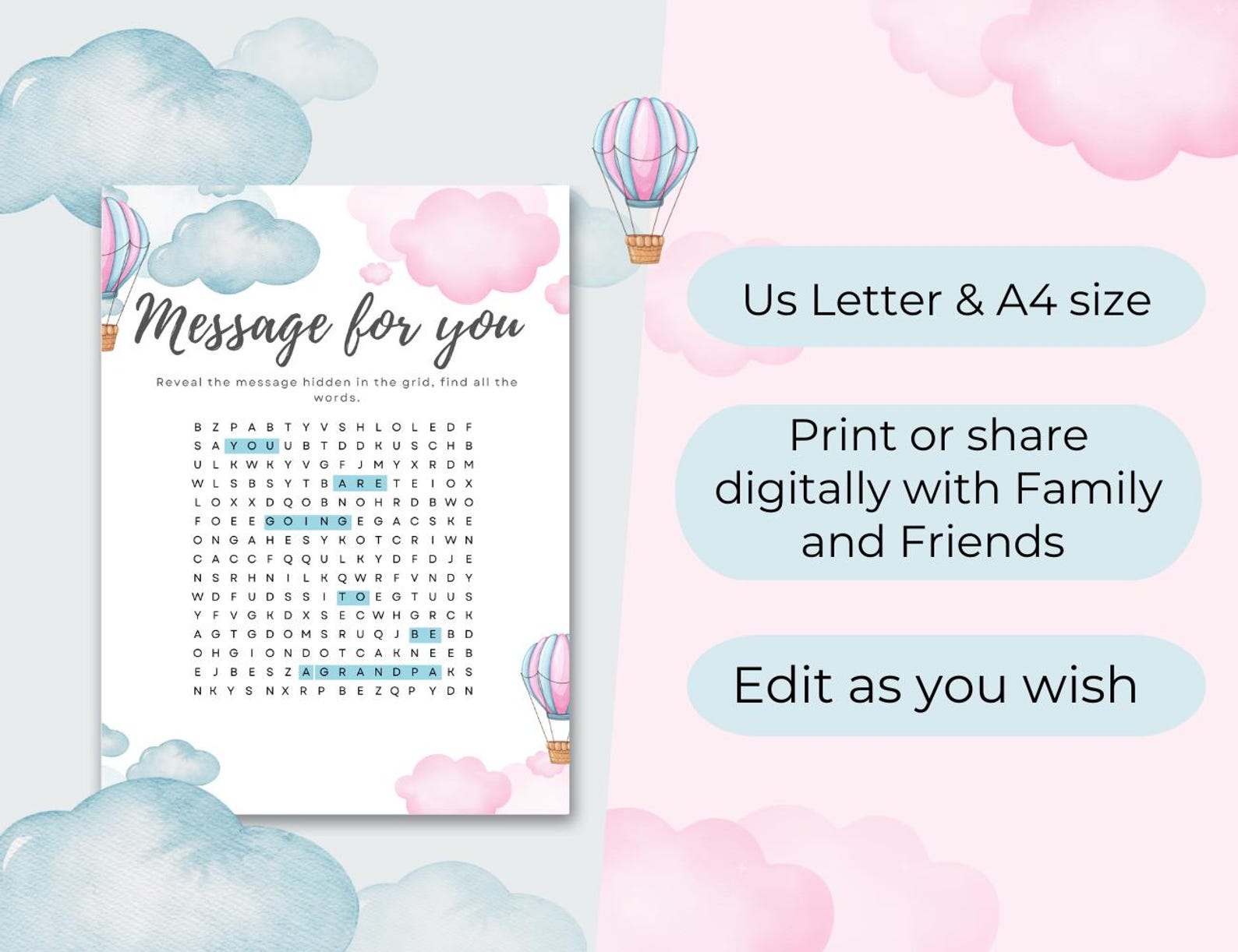 Gender Reveal Word Search, Baby Shower Game (canva Editable) - Etsy