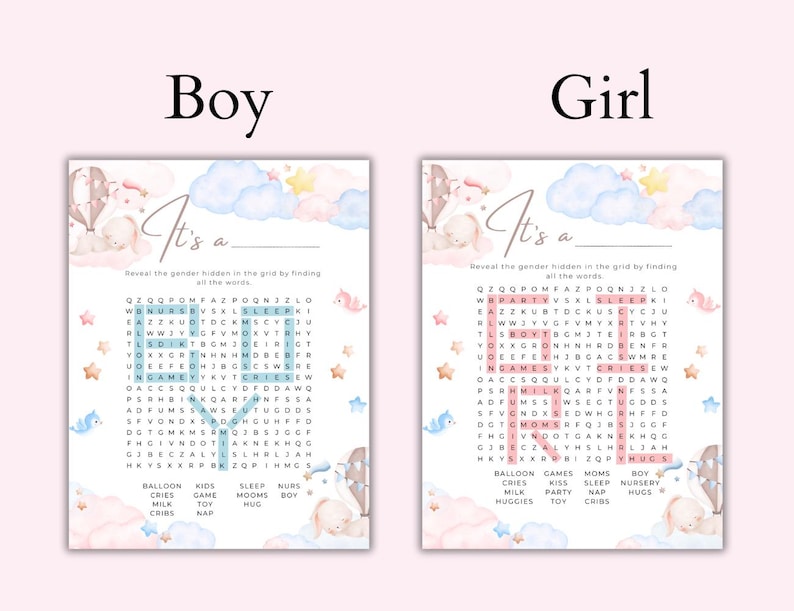 Gender Reveal Crossword Puzzle, Baby Shower Game (canva Editable) - Etsy