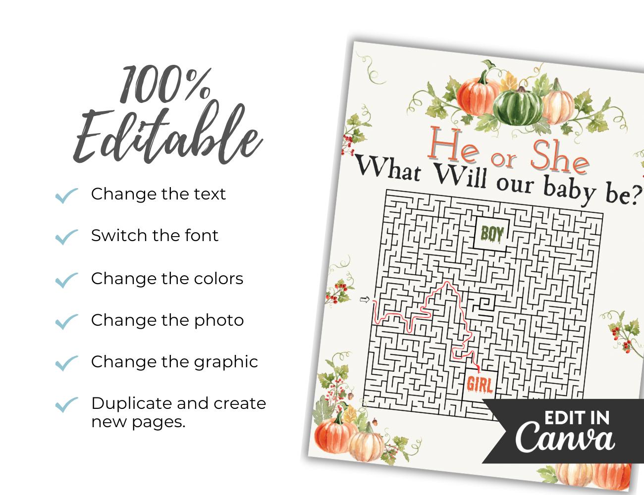 Pumpkin Gender Reveal Maze Game, Fall Labyrinth (printable) - Etsy