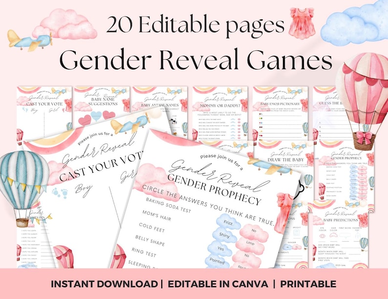 Gender Reveal Games | Printable Gender Reveal Party | Gender Reveal ...