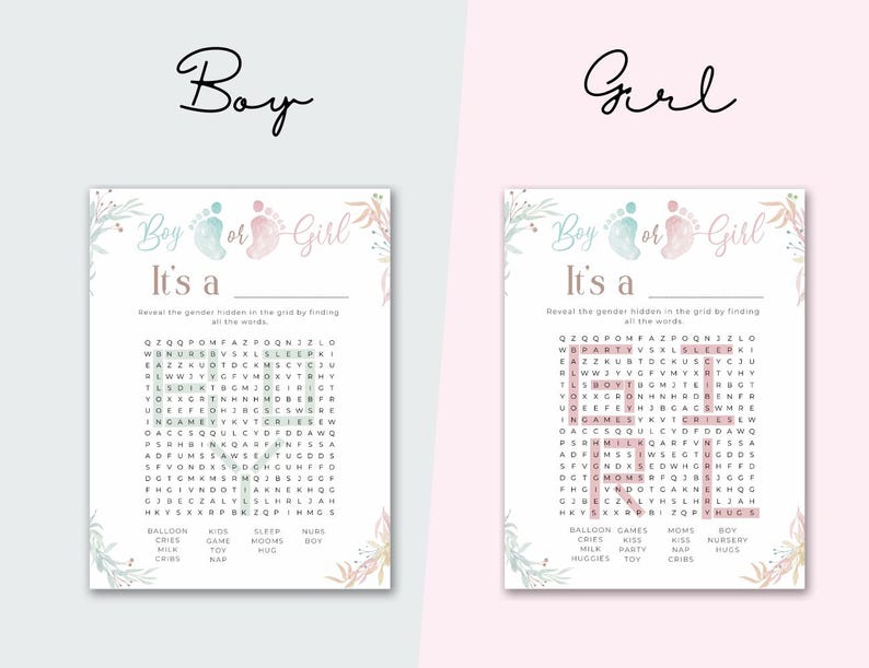 Gender Reveal Games, Word Search Puzzle (printable Canva Template) - Etsy