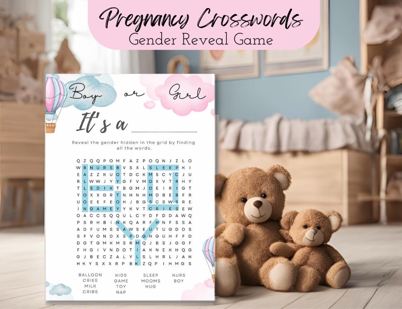 Gender Reveal Word Search Activity, Baby Shower Game - Boy or Girl ...