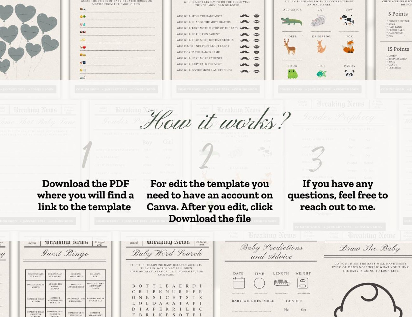Gender Reveal Games, Baby Newspaper Games, Editable Gender Reveal ...