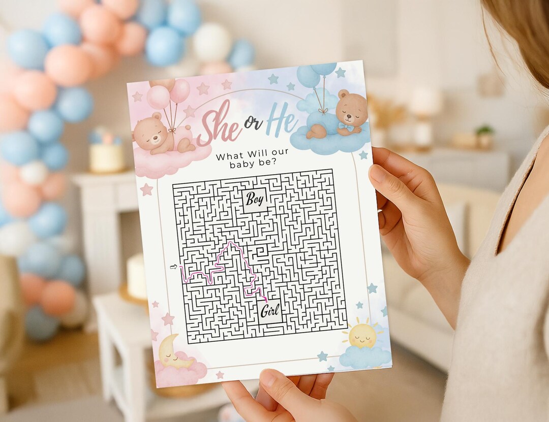 Boy or Girl Gender Reveal Maze Game, Gender Reveal Games, Teddy Bear ...