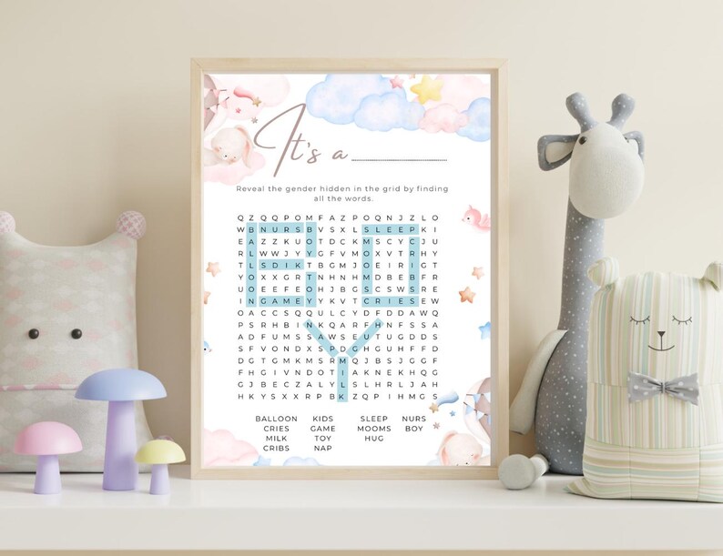 Gender Reveal Crossword Puzzle, Baby Shower Game (canva Editable) - Etsy