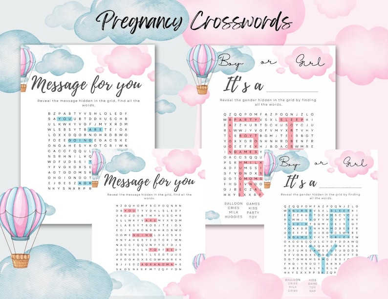 Gender Reveal Word Search Game Baby Boy or Girl Crossword Puzzle ...