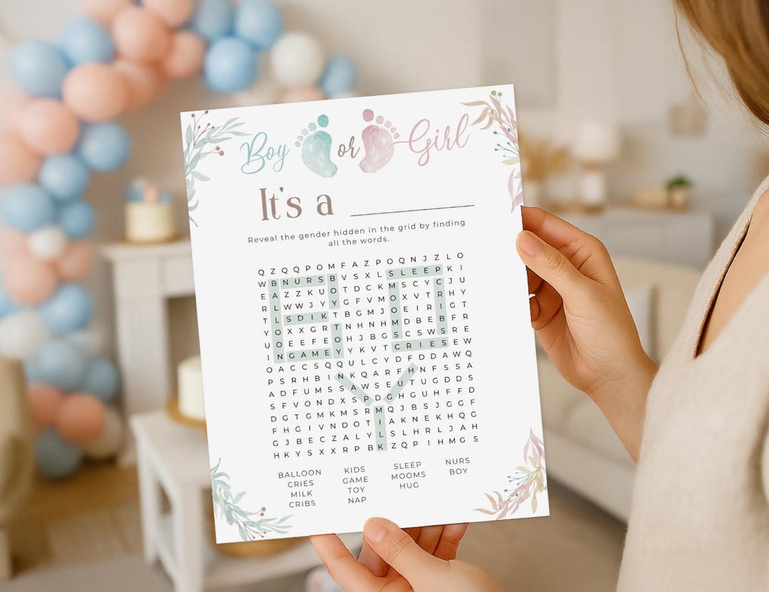 Gender Reveal Games, Word Search Activity, Baby Shower, Boy or Girl ...