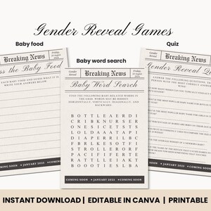 Gender Reveal Games, Baby Newspaper Games, Editable Gender Reveal ...