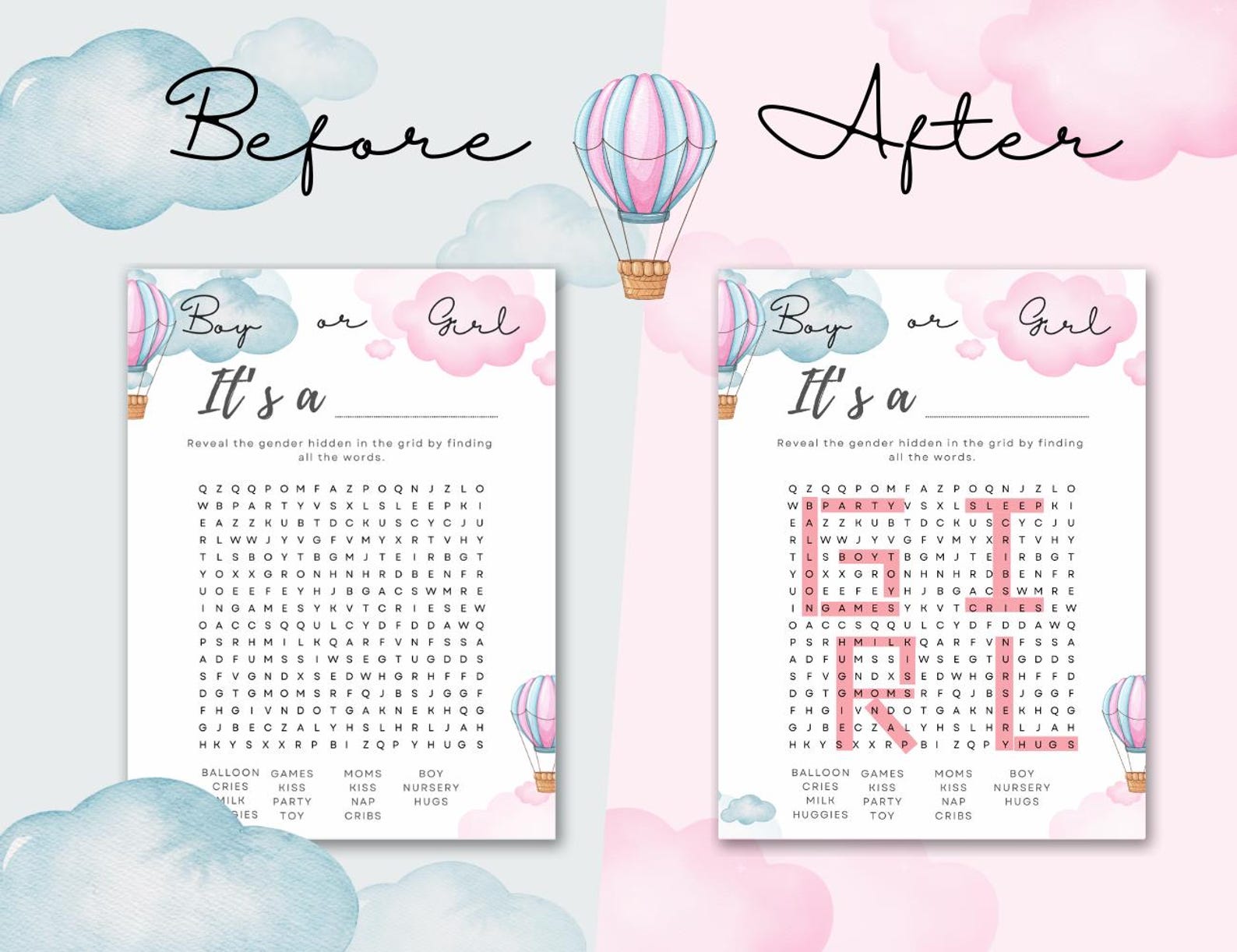 Gender Reveal Word Search, Baby Shower Game (canva Editable, Printable ...