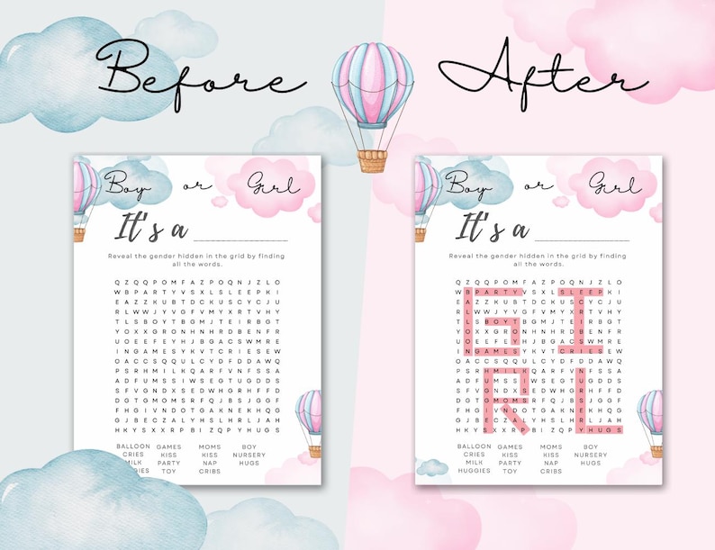 Gender Reveal Word Search, Baby Shower Game (canva Editable, Printable ...