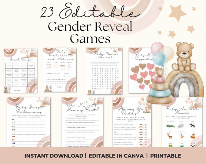 25 Gender Reveal Games | Printable Gender Reveal Party Games | Baby ...