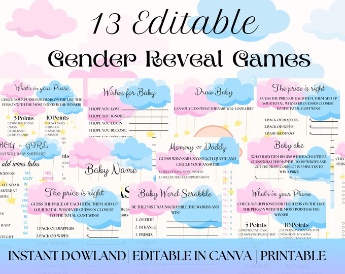 25 Gender Reveal Games | Printable Gender Reveal Party Games | Baby Shower Games | Gender Reveal ...