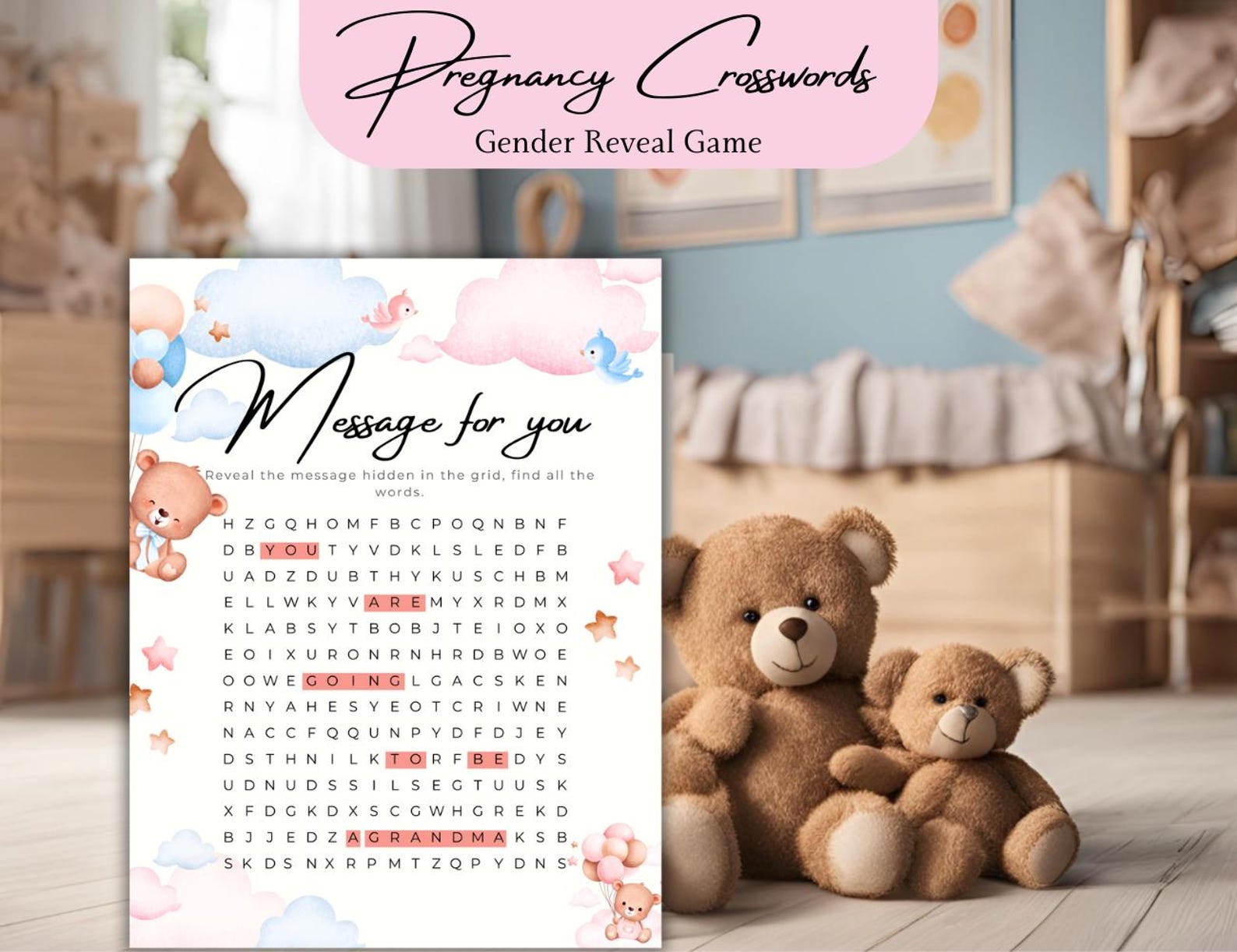 Gender Reveal Word Search Activity, Baby Shower Game - Boy or Girl ...