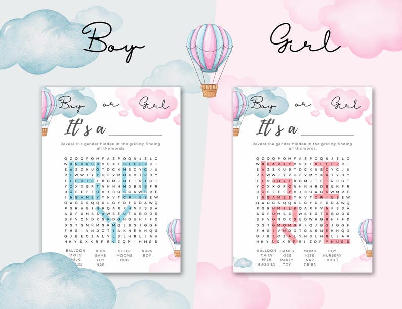 Gender Reveal Word Search Activity, Baby Shower Game - Boy or Girl ...