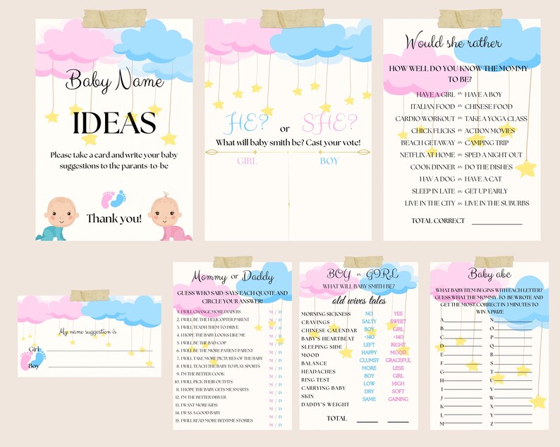 Gender Reveal Games Set | Printable Gender Reveal Party Games | Baby ...