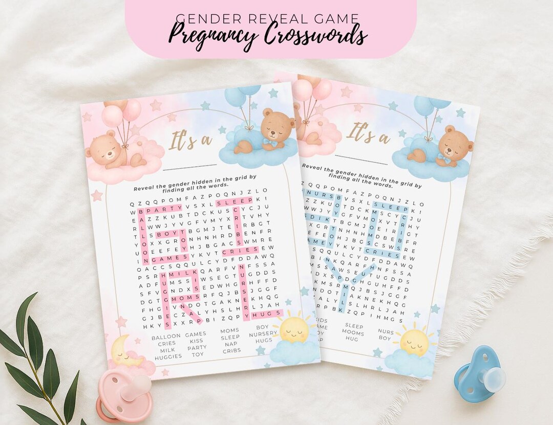 Gender Reveal Games Bundle, Word Search & Crossword (printable) - Etsy